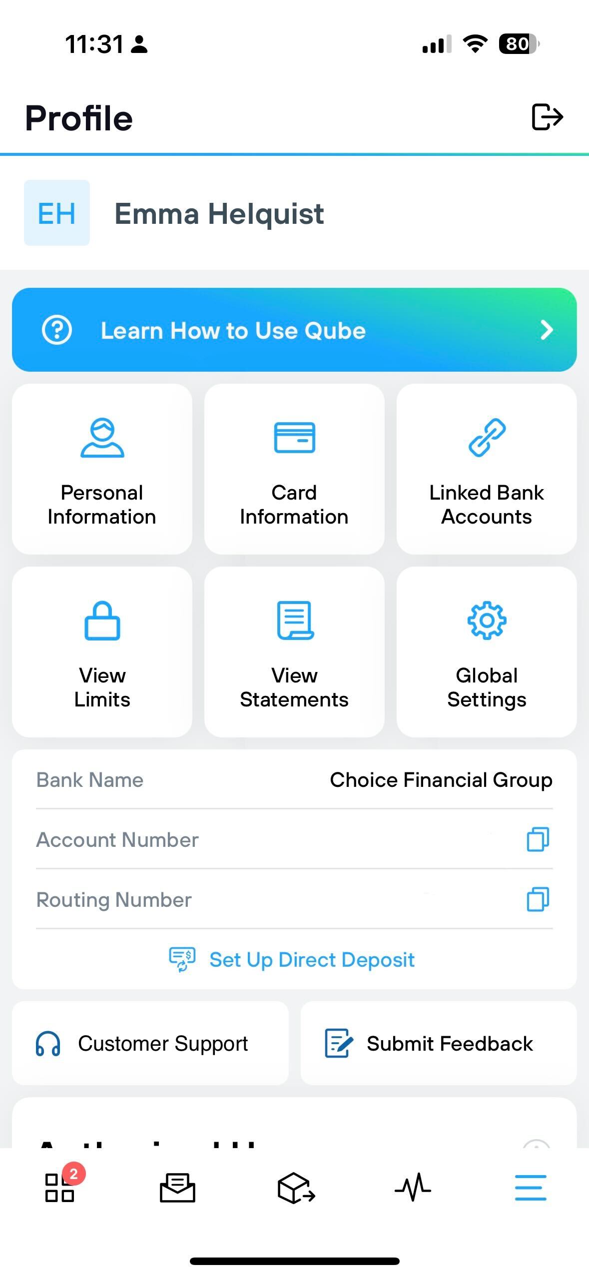 How do I find my virtual debit card information? – Qube Money Support
